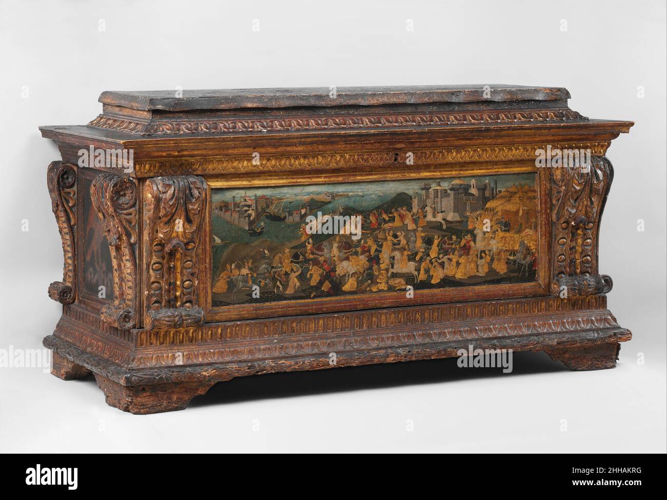 Cassone with painted front panel depicting the Conquest of Trebizond ...