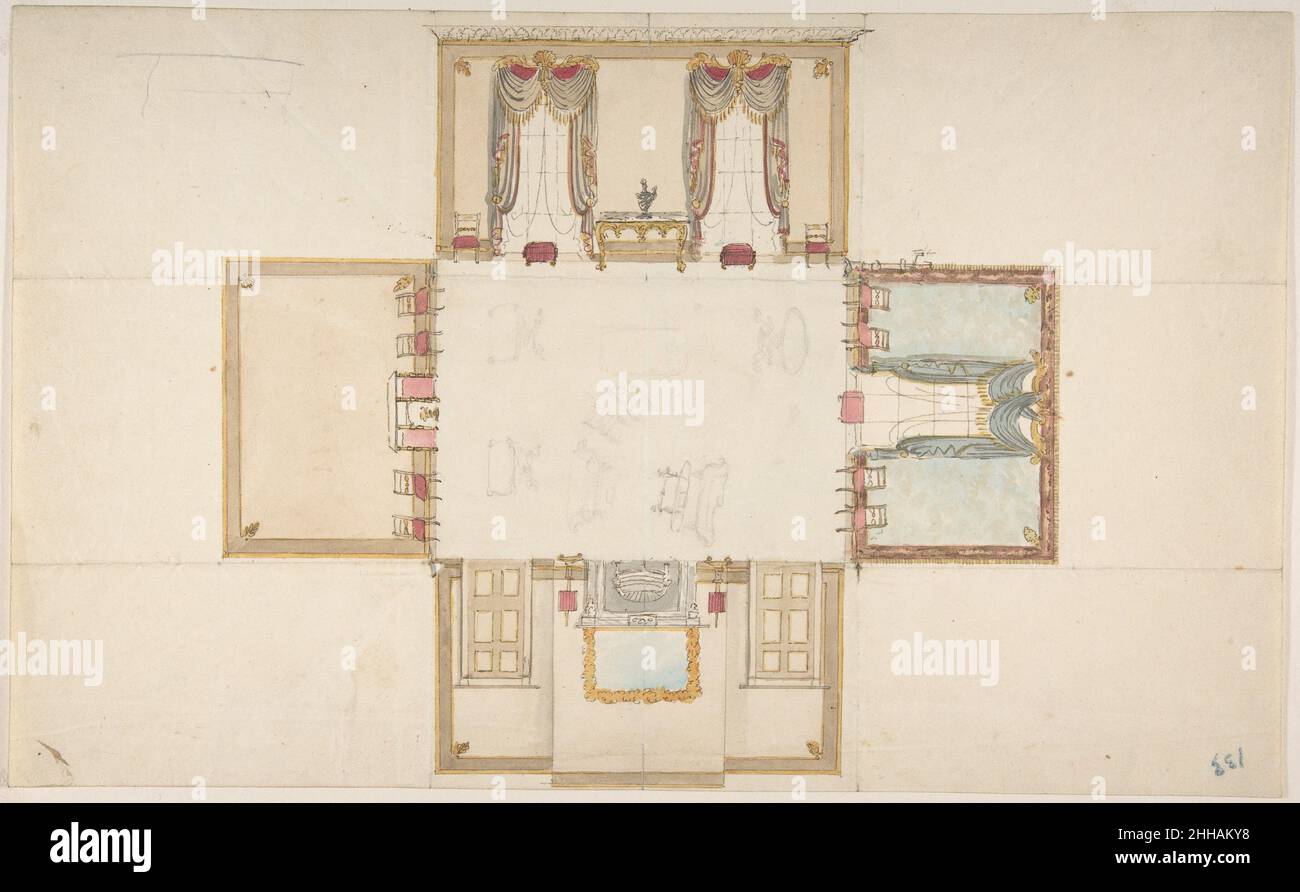 Plan and Elevations of a Room ca. 1830 Anonymous, British, 19th century ...