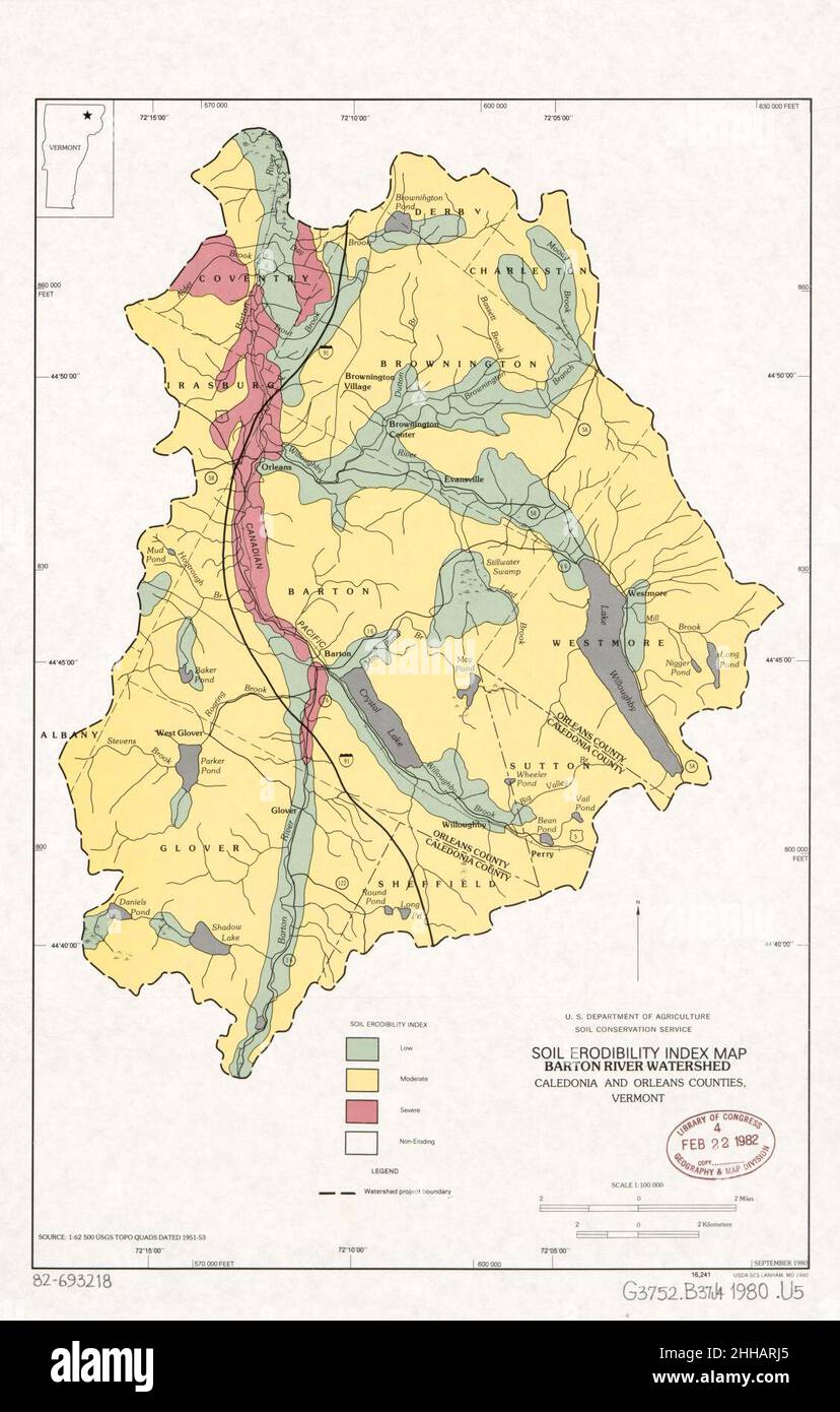 Soil erodibility index map, Barton River Watershed, Caledonia and ...