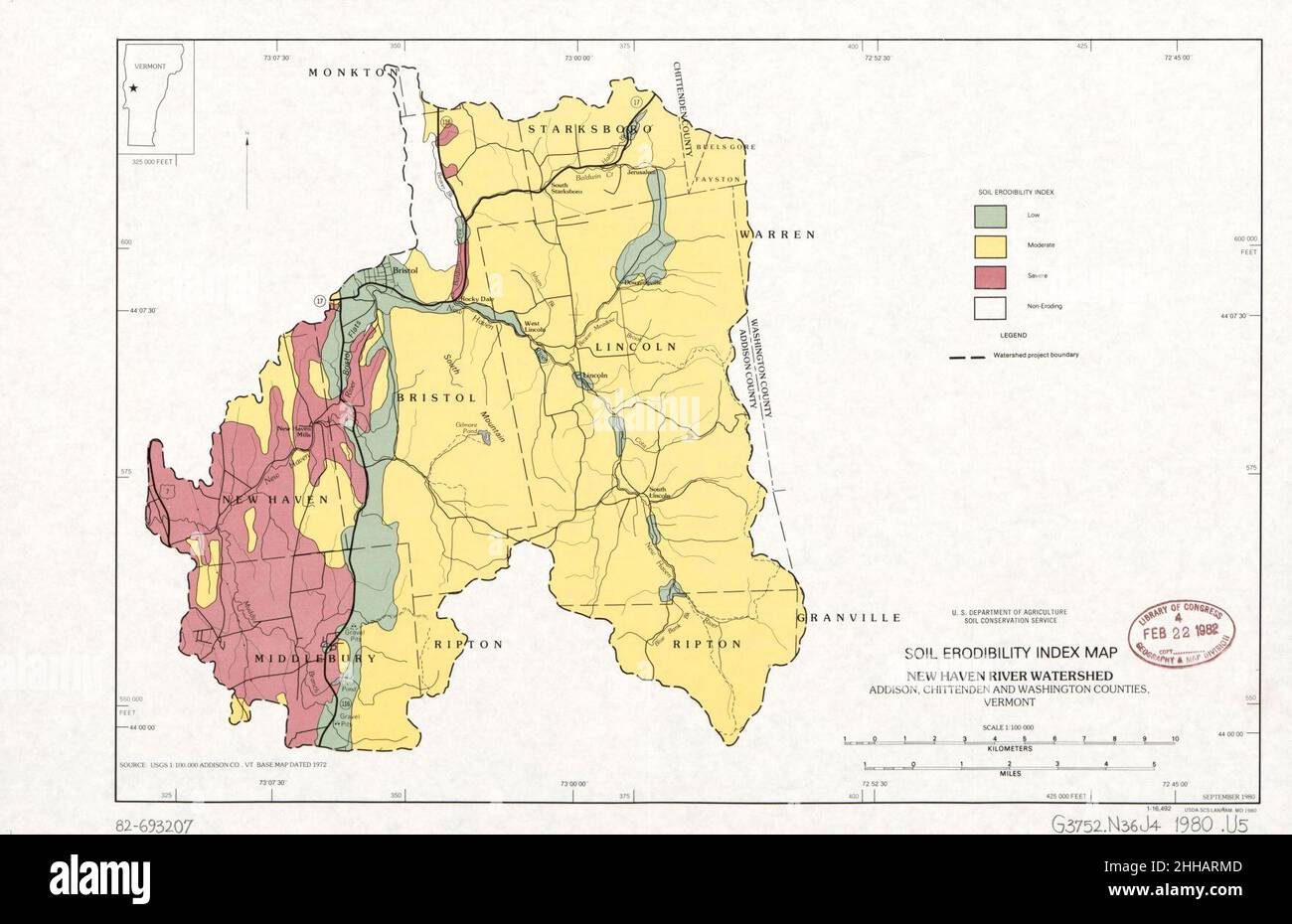 Soil erodibility index map, New Haven River Watershed, Addison ...