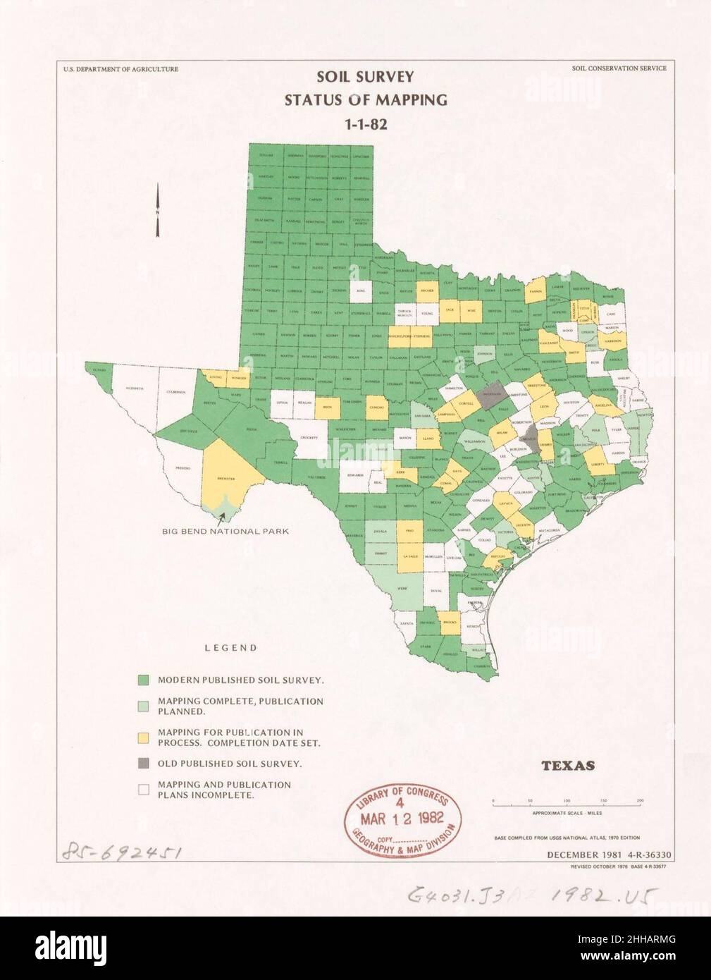 Soil survey, status of mapping, 1-1-82 - Texas Stock Photo - Alamy