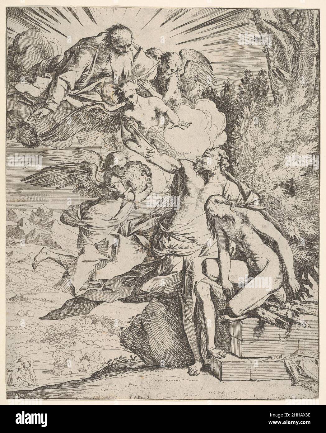 Sacrifice of Isaac: an angel presses against the dagger-bearing arm of ...