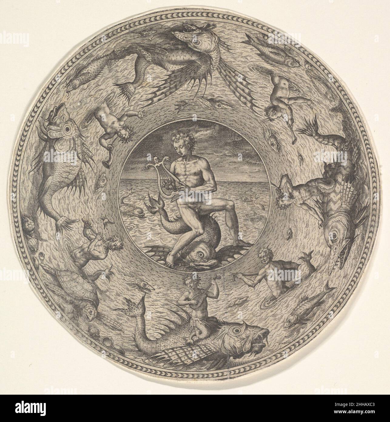 Arion on a Dolphin surrounded by a Border decorated with Sea Creatures ...