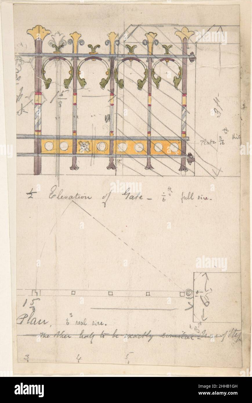Design for an Iron Gate, Elevation and Plan ca. 1880 Attributed to ...