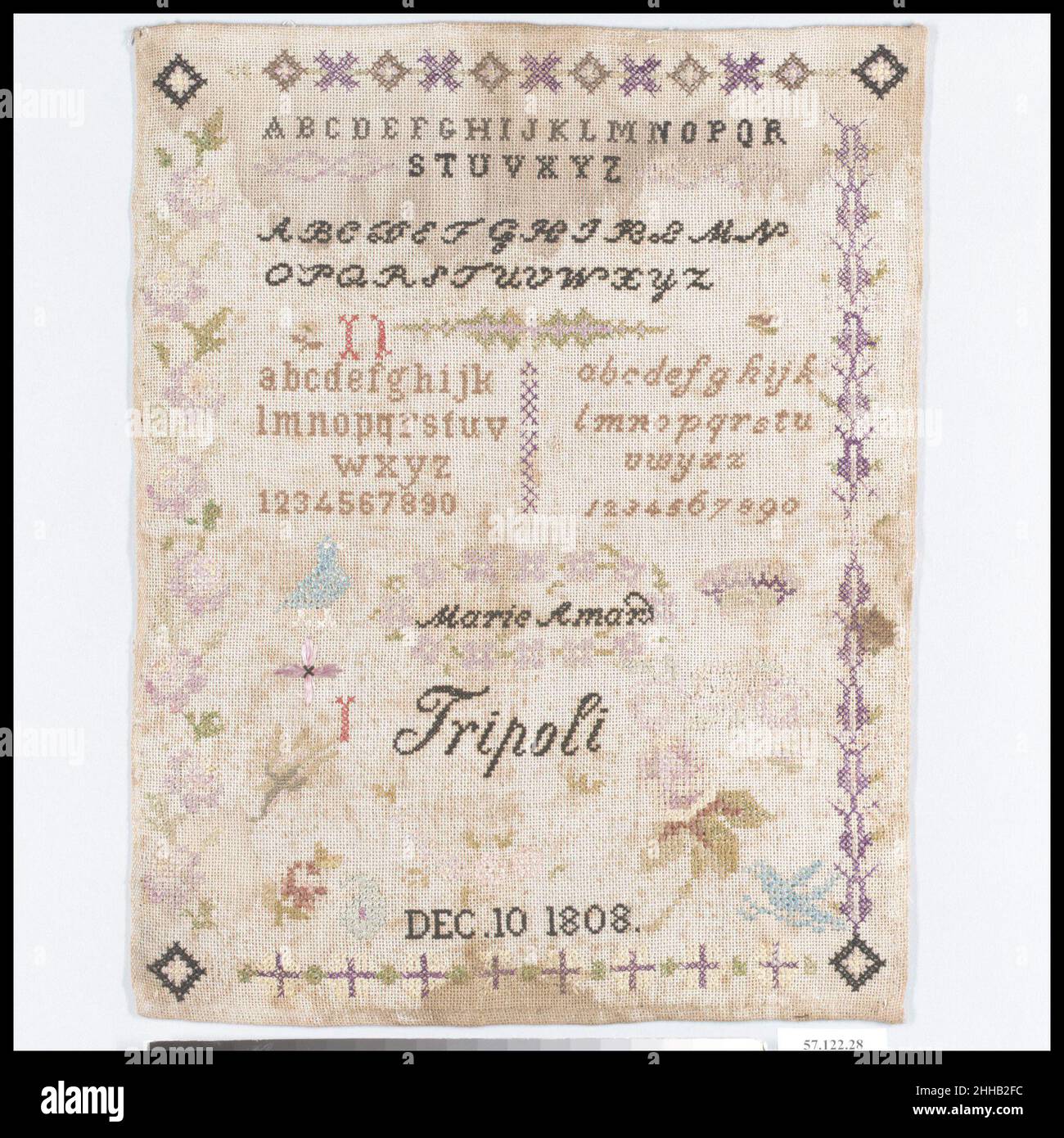 Sampler 1808 French. Sampler 227961 Stock Photo - Alamy
