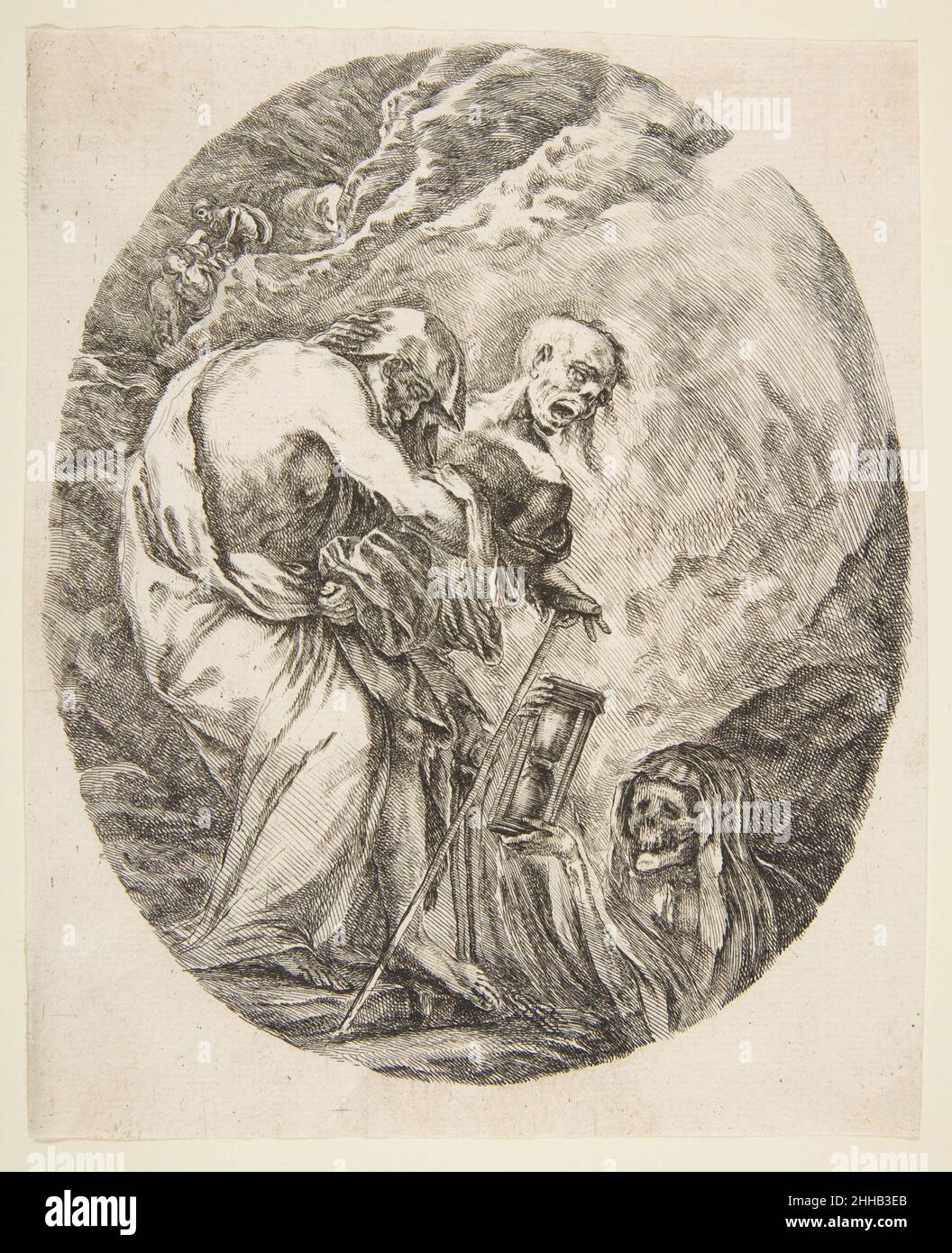Death Dragging an Old Man to His Tomb ca. 1648 Etched by Stefano della ...