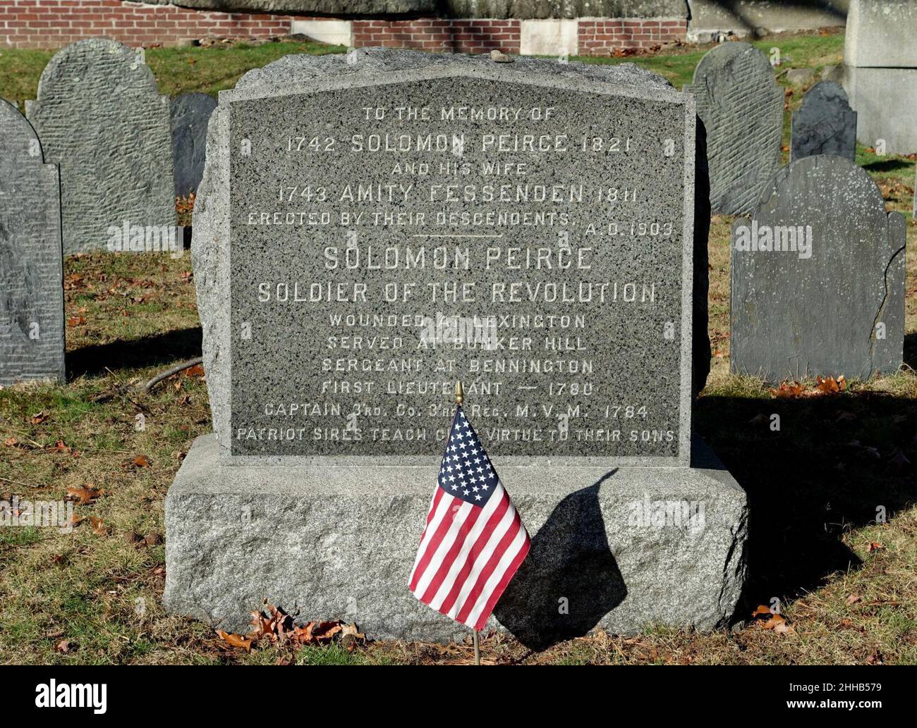 Solomon Peirce memorial - Old Burying Ground - Arlington, MA Stock ...