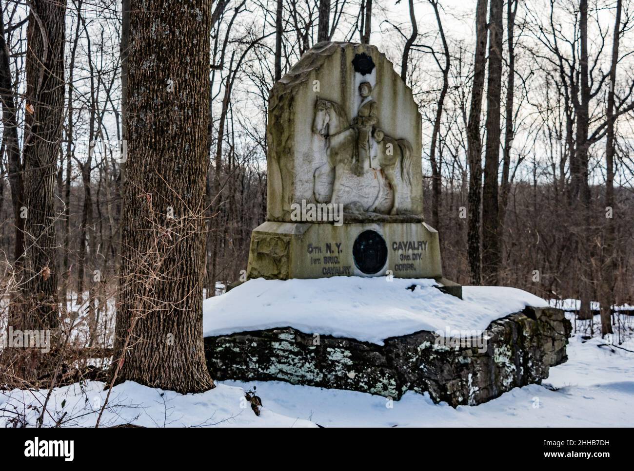 Monument to the 5th New York Cavalry in Winter, Gettysburg National ...