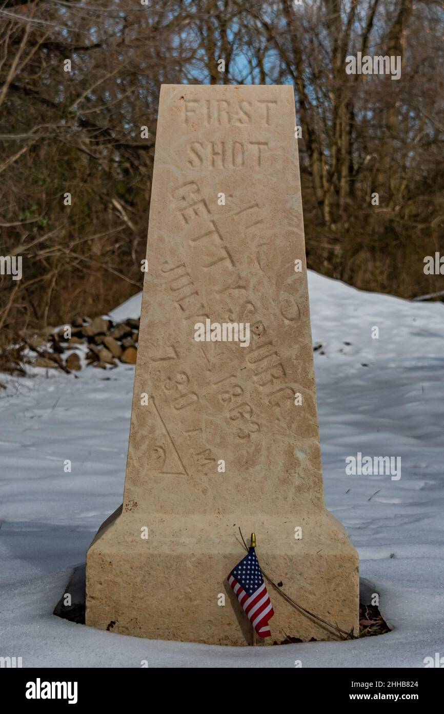 Battle of Gettysburg First Shot Marker, Gettysburg, PA Stock Photo - Alamy