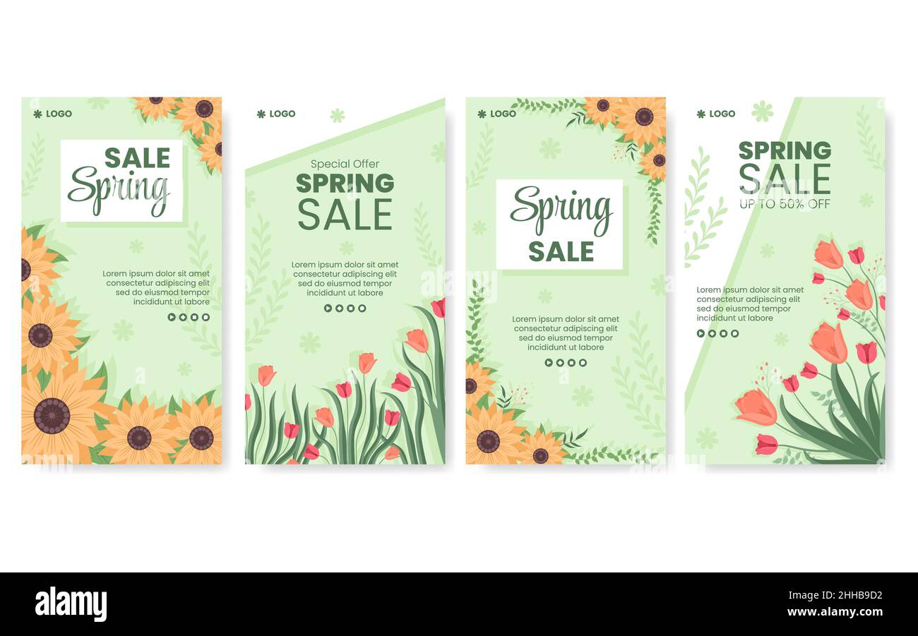 Spring Sale with Blossom Flowers Stories Template Flat Illustration ...