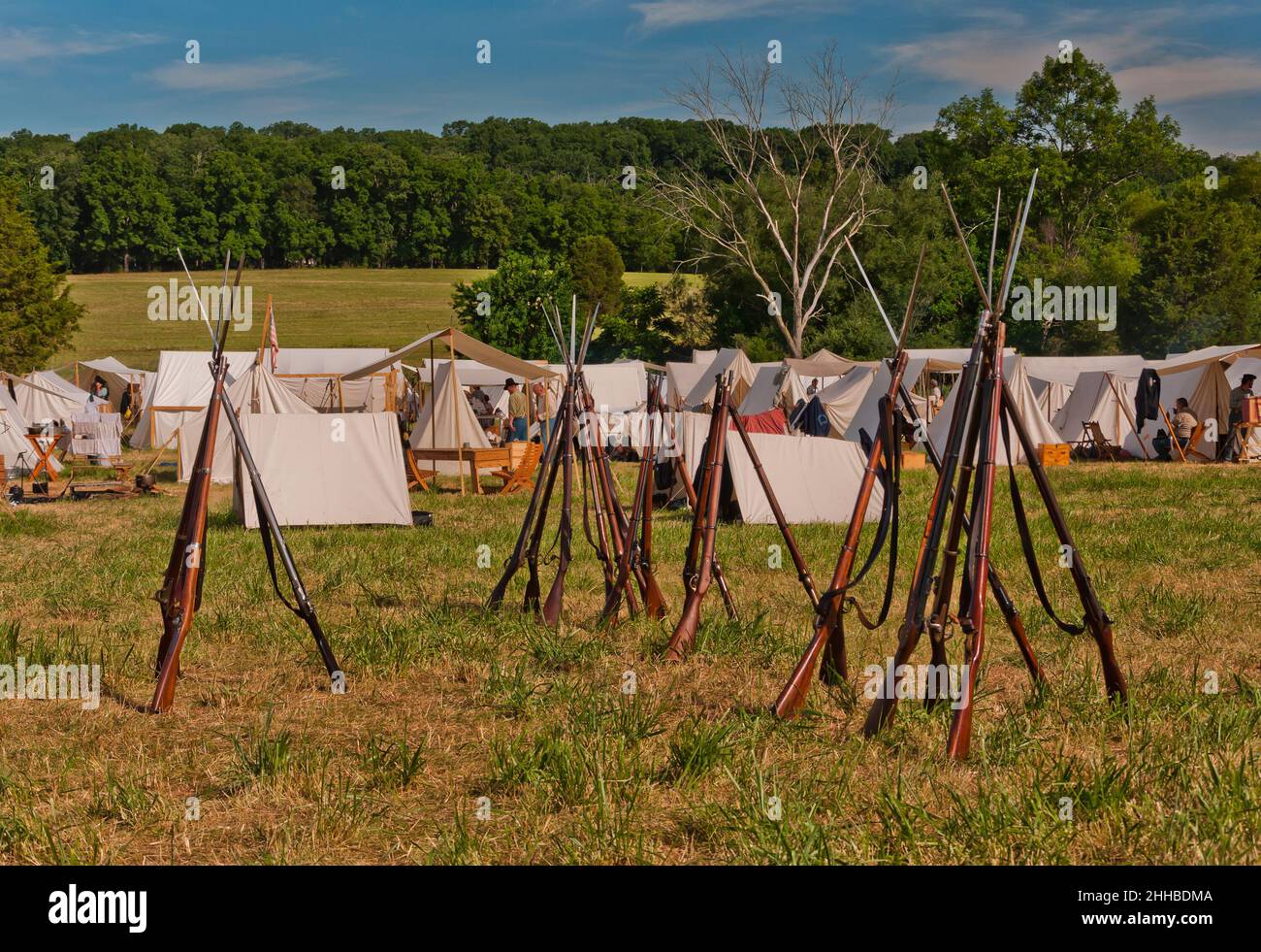 Federal Camp With Stacked Rifles, Gettysburg 150th Reenactment, July ...