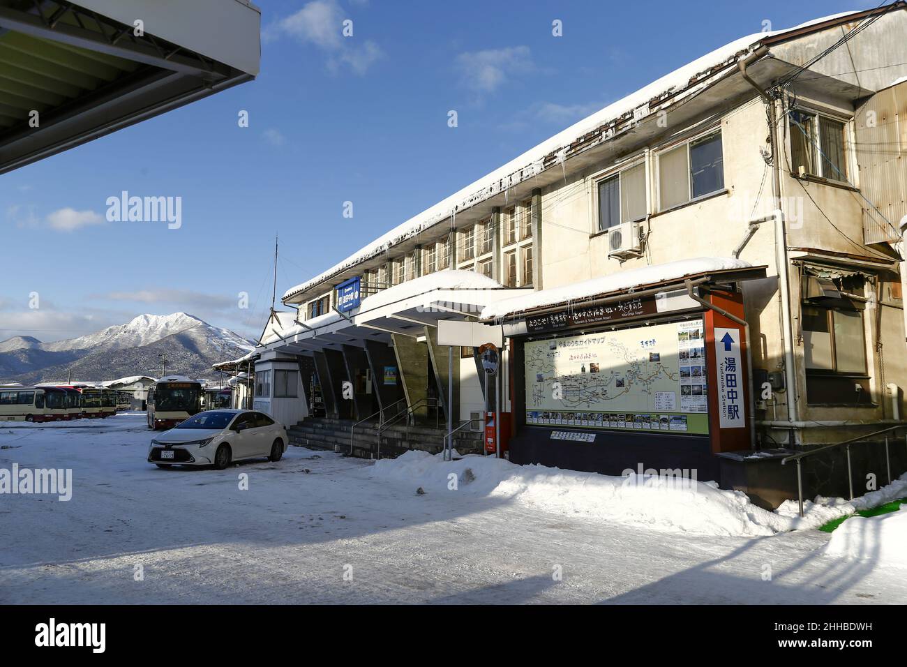 Yudanaka, Nagano, Japan, 2022/22/01 , station of Yudanaka Onsen in ...