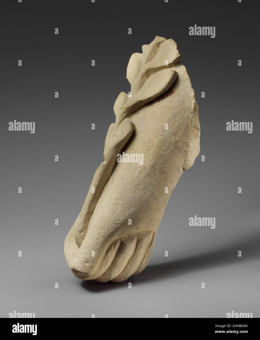 Limestone hand holding a branch of leaves late 6th or early 5th century ...
