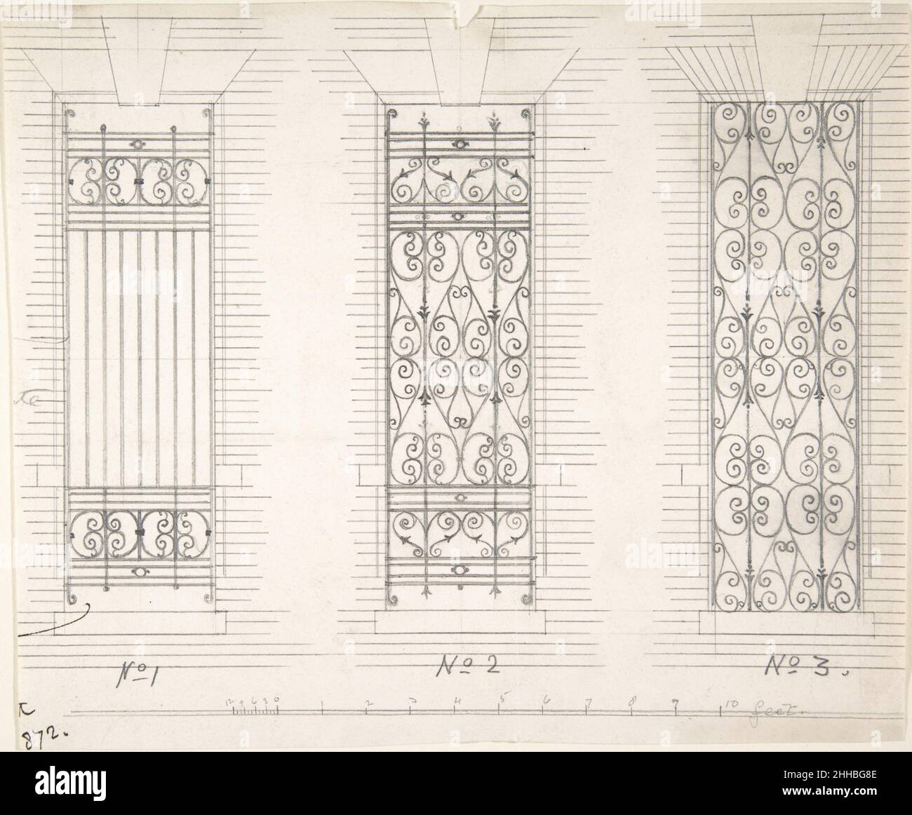 Design for Three Wrought Iron Window Guards second half 19th century ...