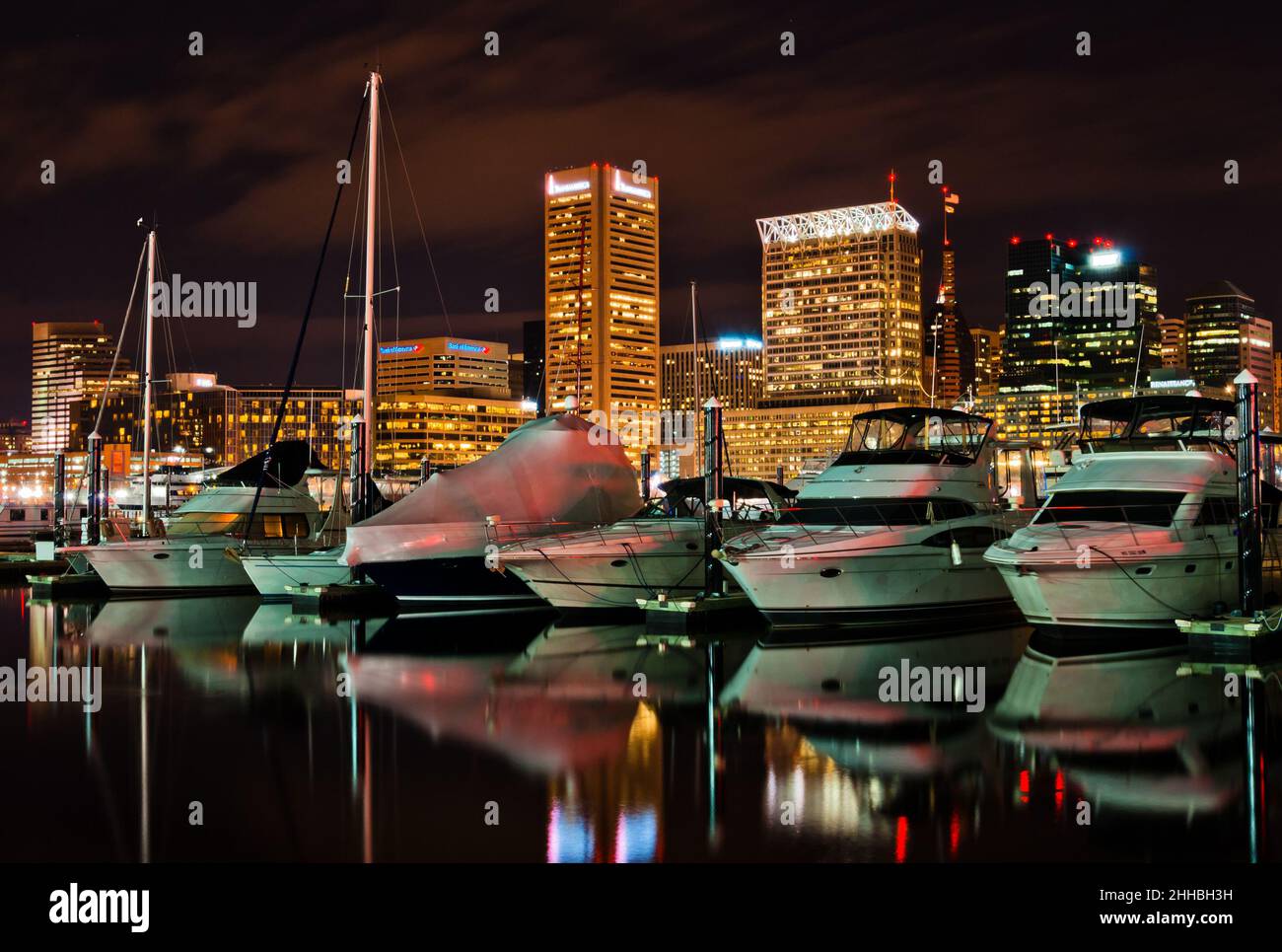 Photo of Fells Point Waterfront and Baltimore Skyline at Night Stock ...