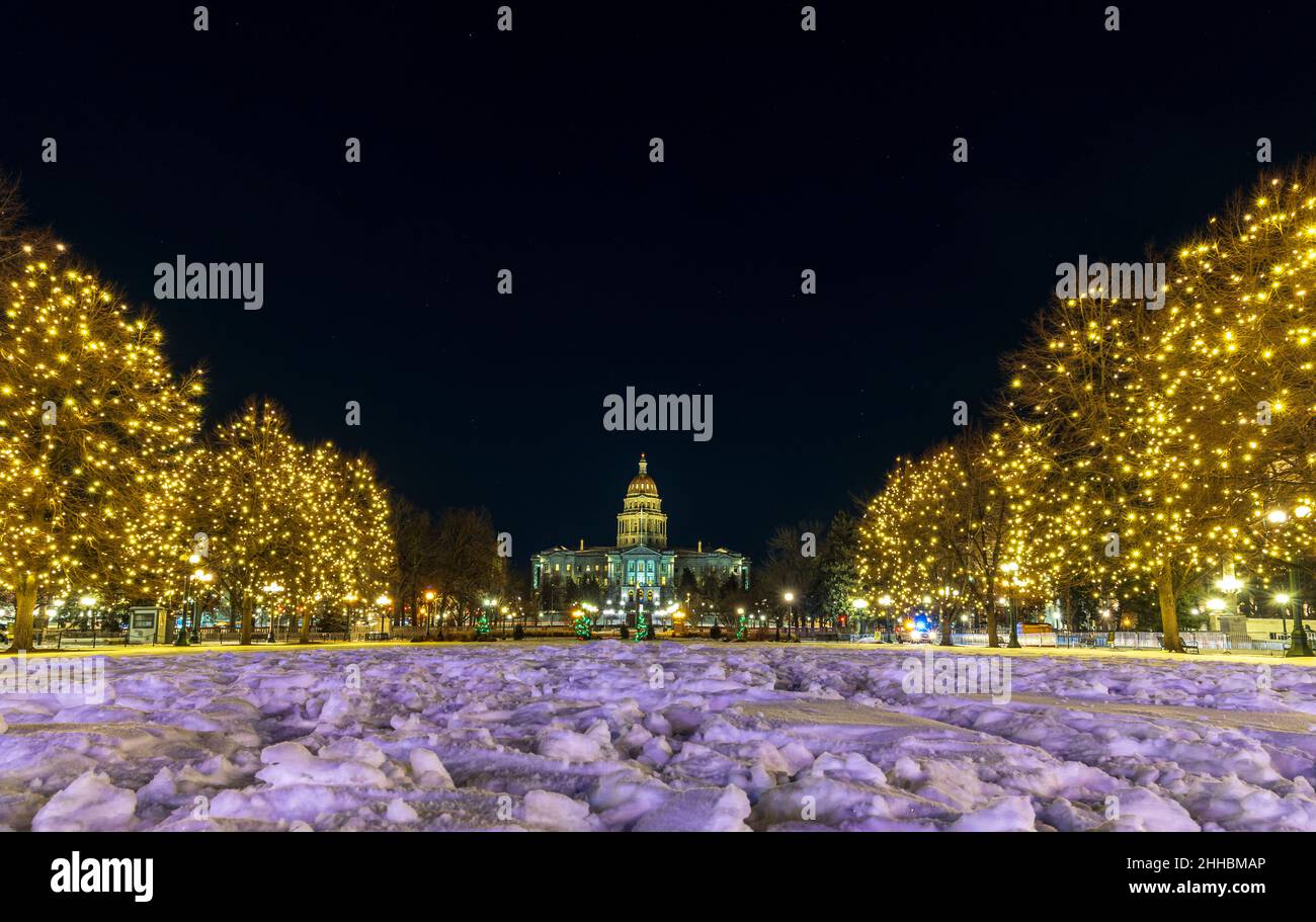 Civic Center Park and Colorado State Capitol during a winters night ...