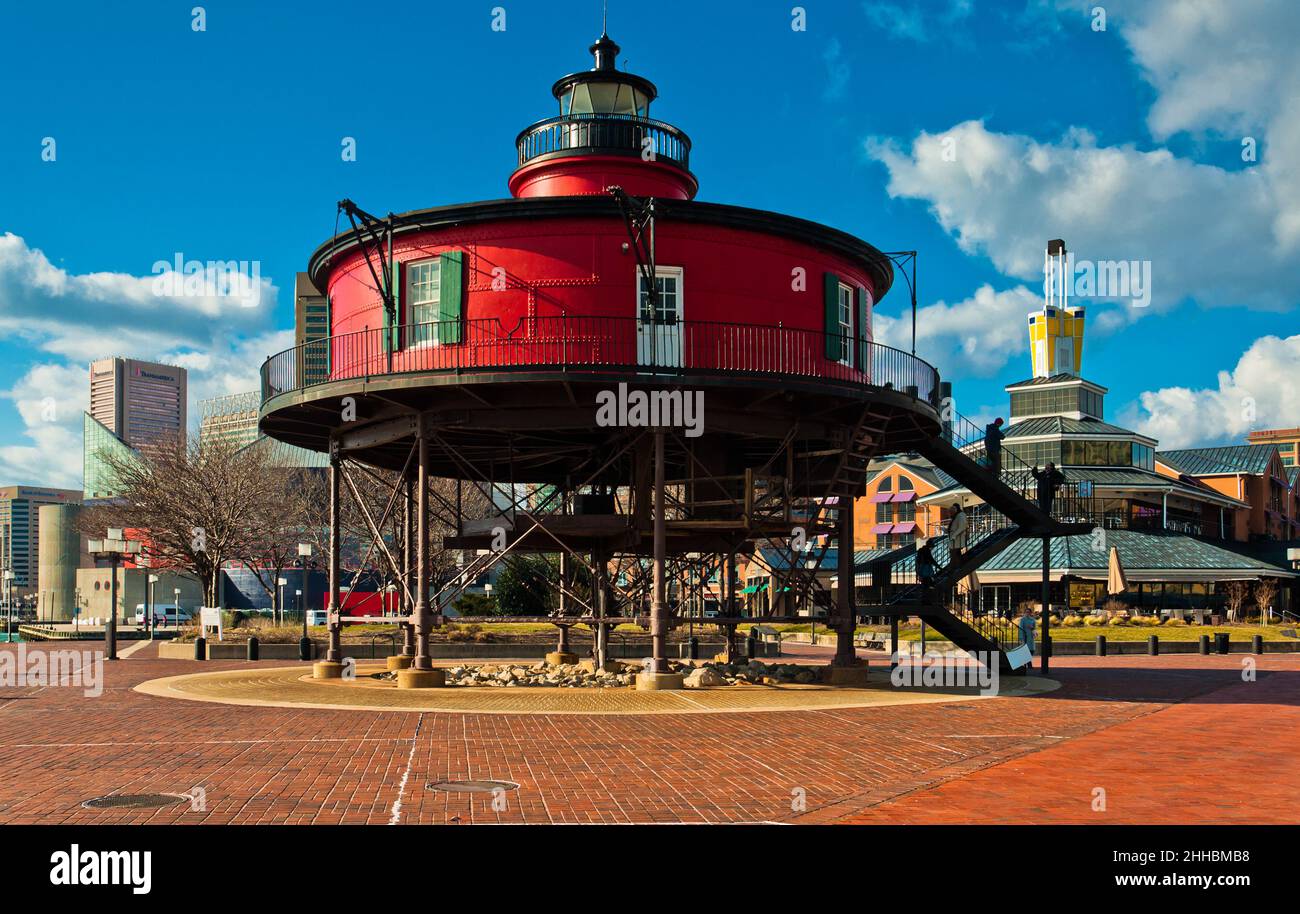 Seven Foot Knoll Lighthouse, at the Inner Harbor in Baltimore, Maryland ...