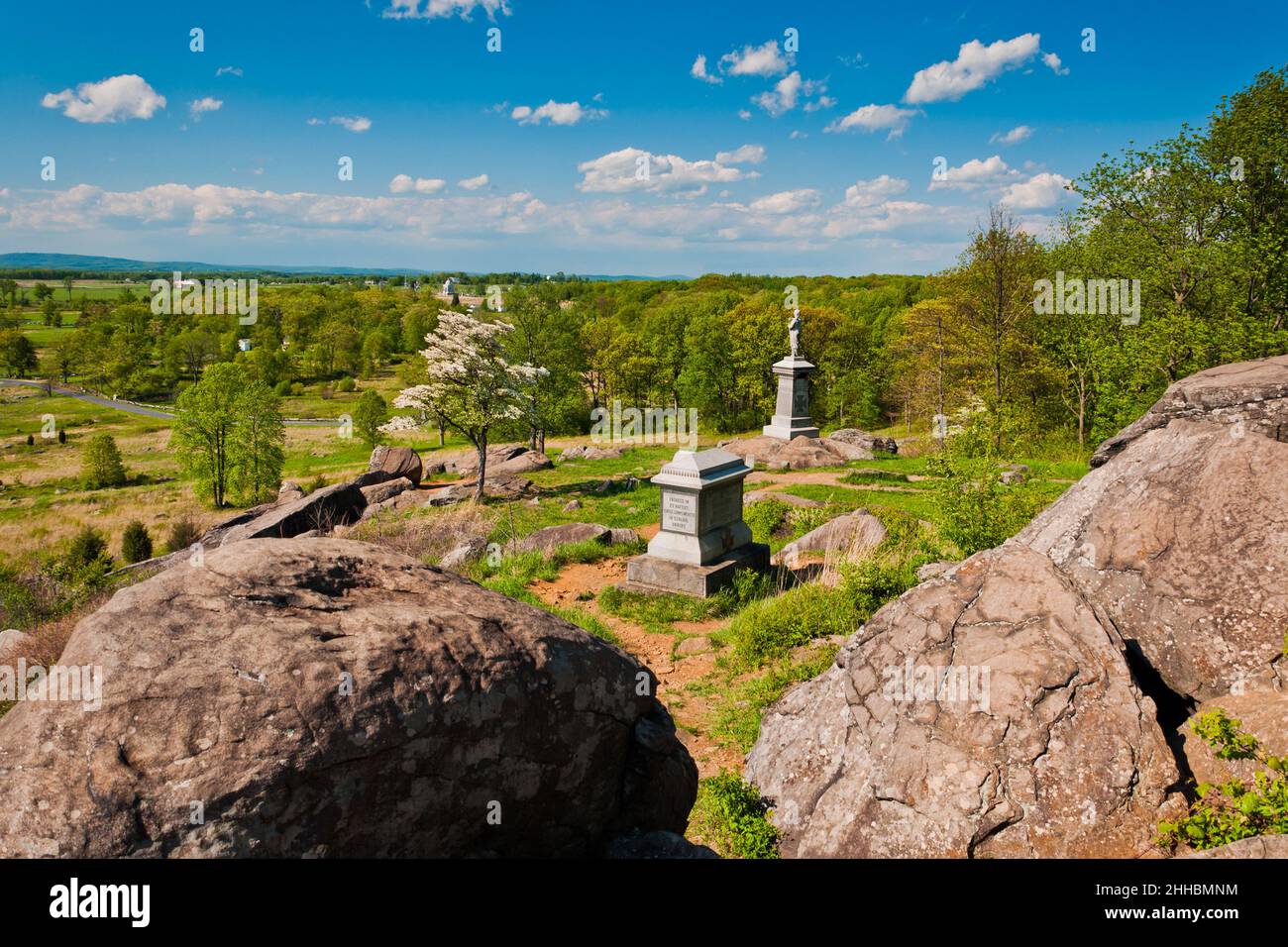 Spring view of the battlefield from Little Roundtop, Gettysburg, PA ...