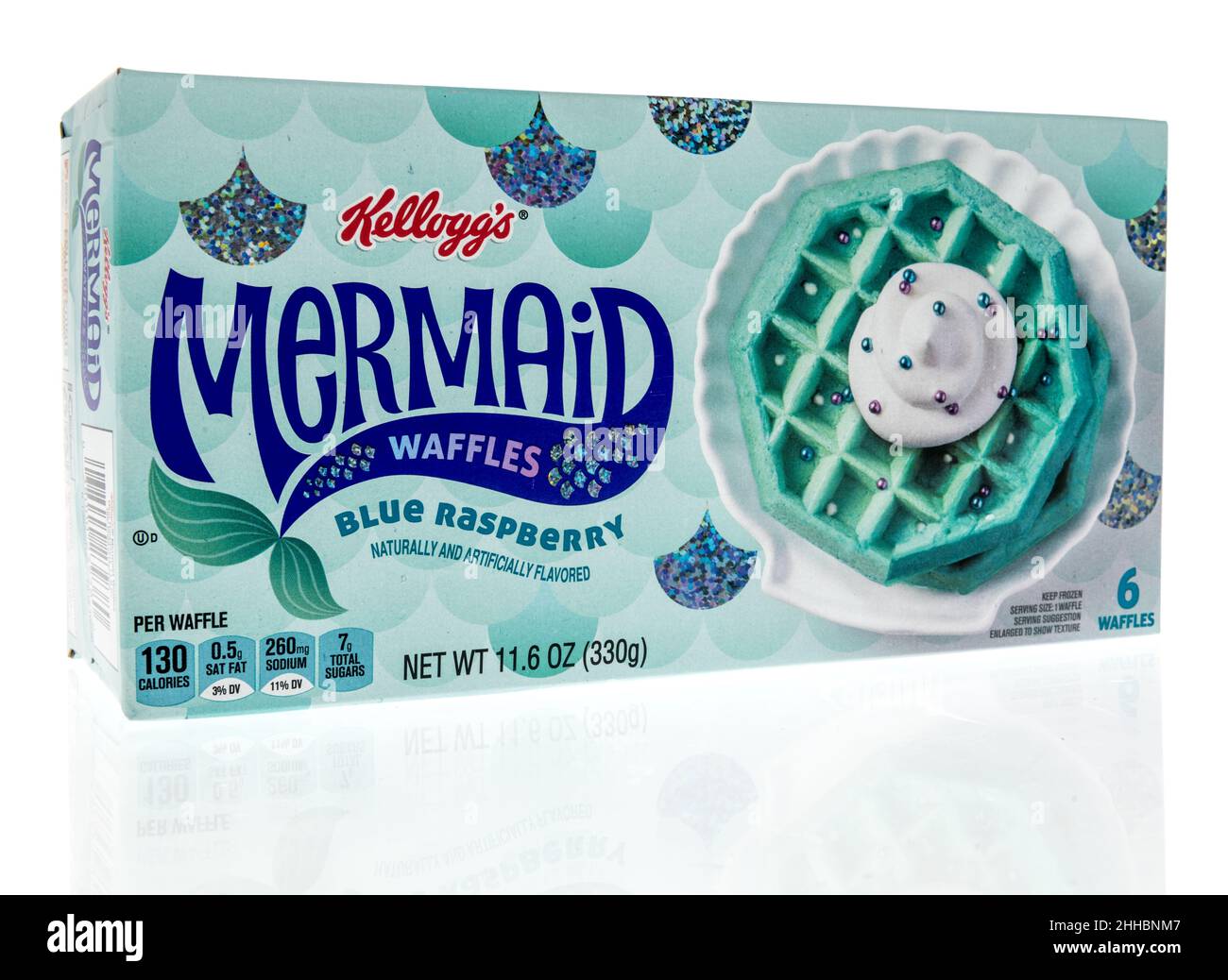 Winneconne, WI -23 January 2021: A package of Kelloggs mermaid waffles ...