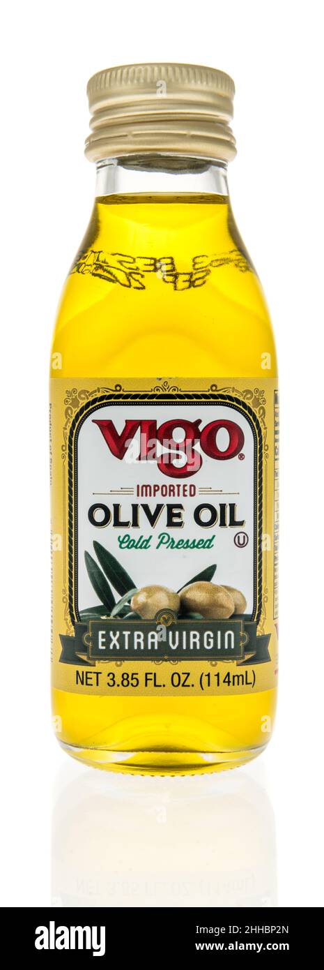 Winneconne, WI -23 January 2021: A bottle of Vigo olive oil on an ...