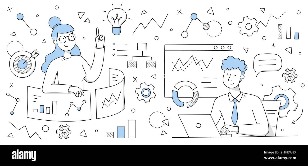 Data analysis business concept, doodle analysts, office people work ...