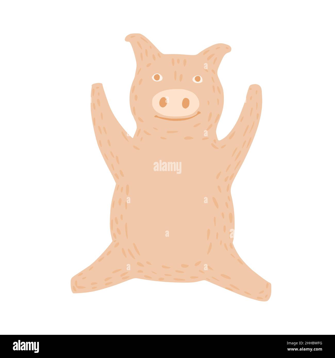 Pig sit with hands up isolated on white background. Funny cartoon ...