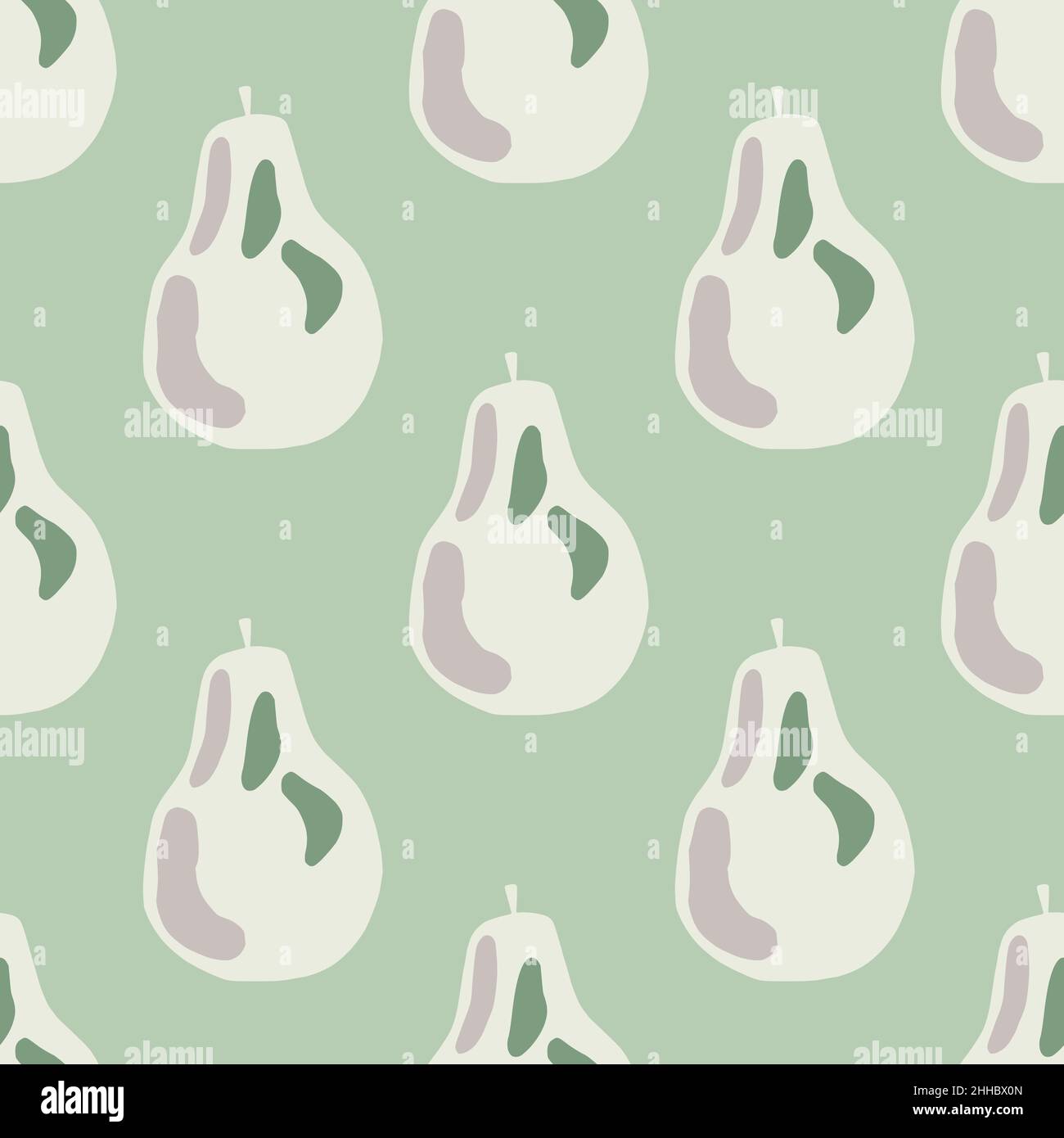 Pastel seamless hand drawn food pattern with grey pears. Light green ...