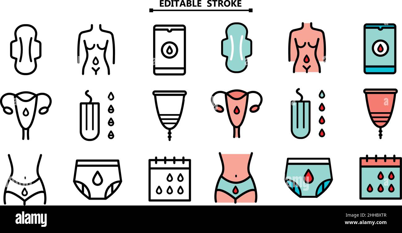 Menstruation color simple icon set. Editable stroke. Can be used to ...