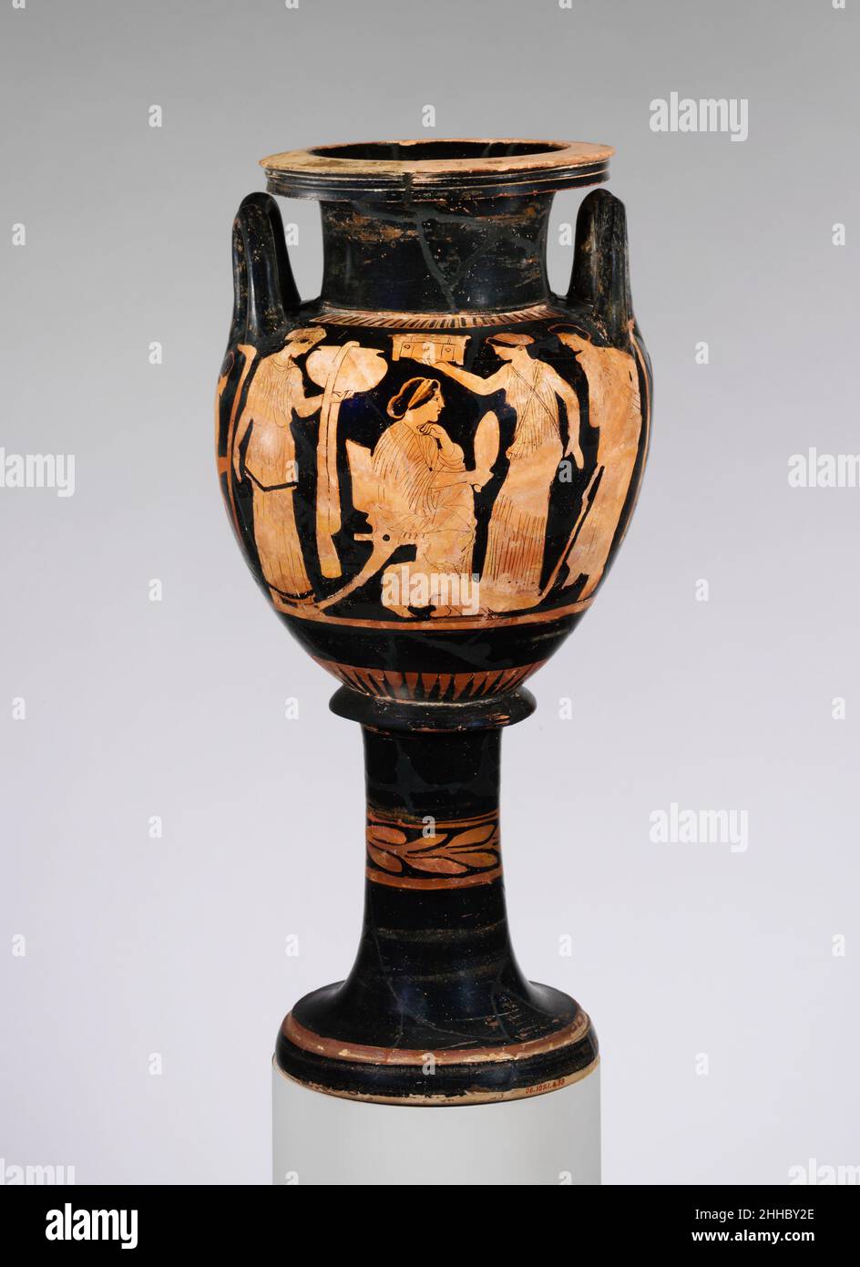 Terracotta lebes gamikos (round-bottomed bowl with handles and stand ...