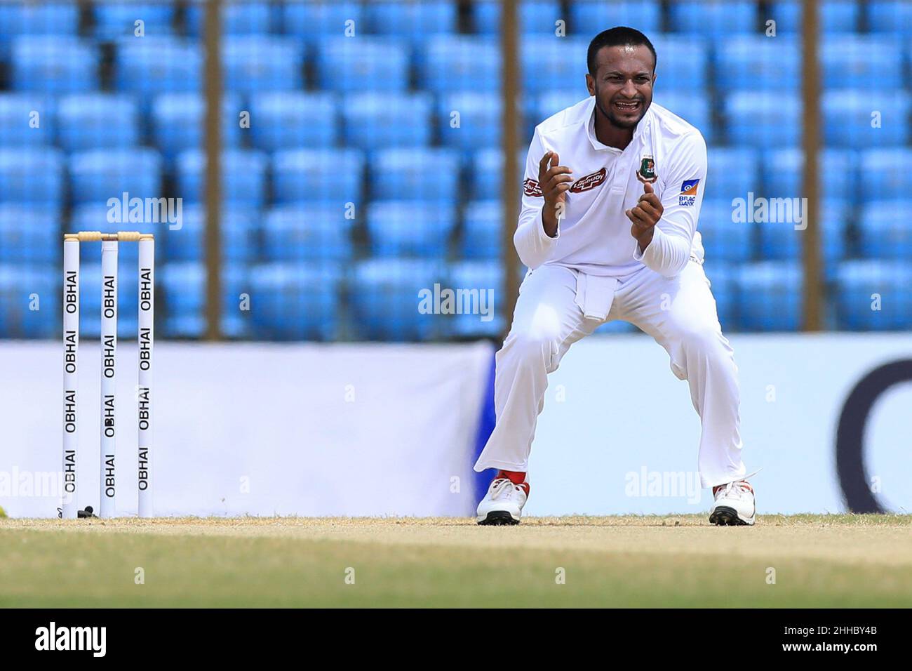 Bangladesh cricketer Shakib Al Hasan reacts during one-off cricket Test ...