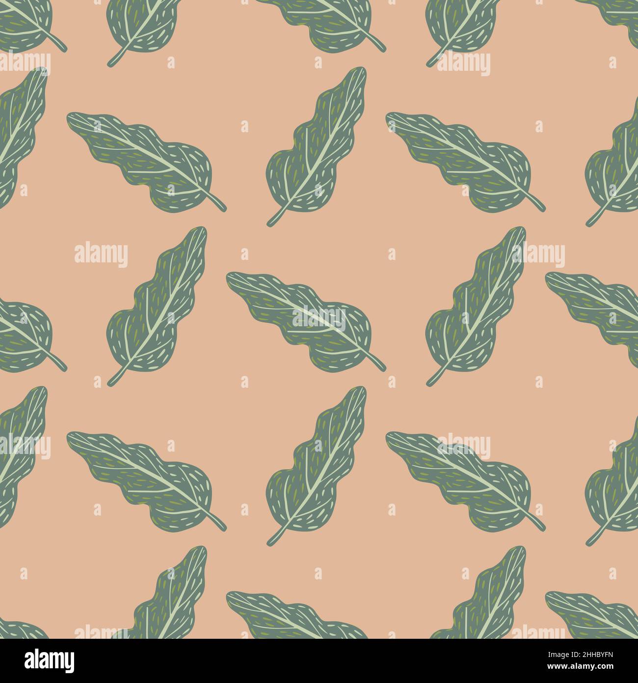 Grey leaf elements seamless doodle hand drawn pattern. Foliage print ...