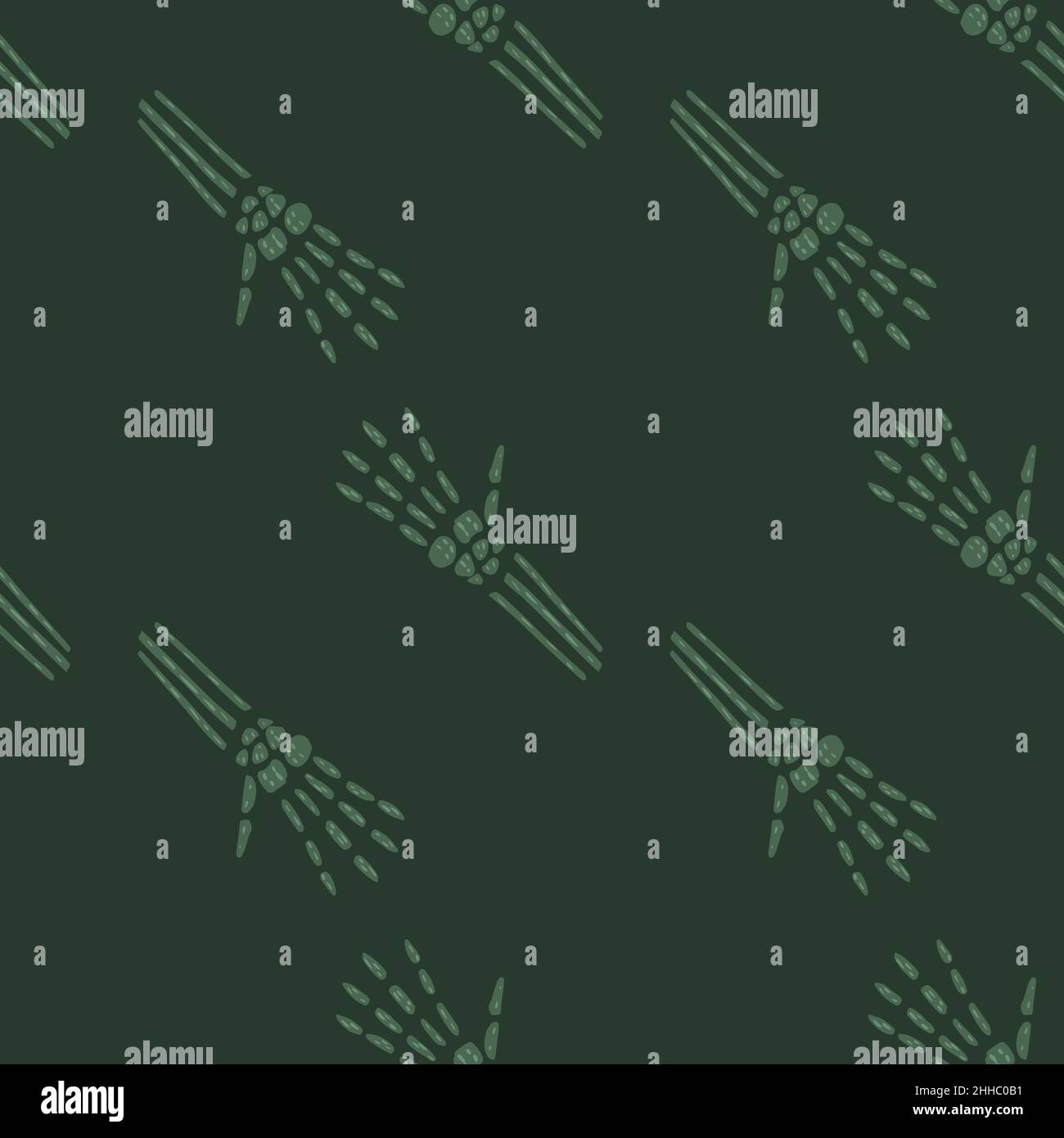 Skeleton doodle hands seamless pattern. Halloween ornament in green ...
