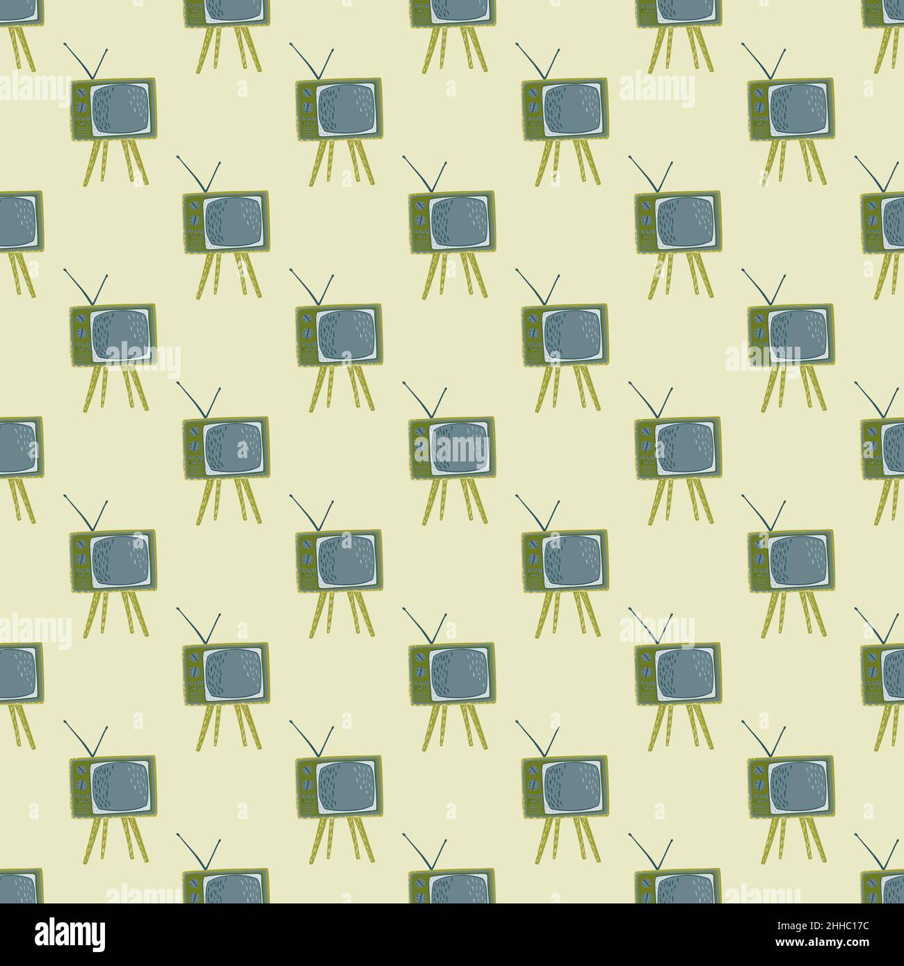 Blue and green colored tv shapes seamless pattern. Home design print ...