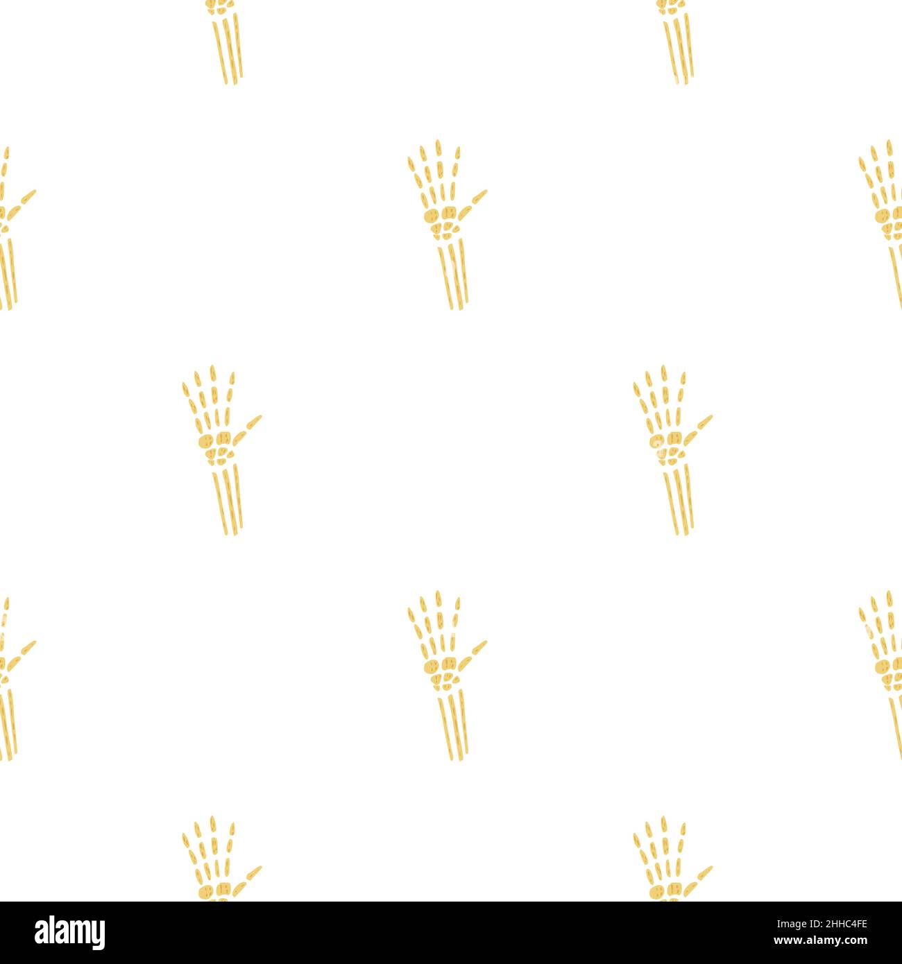 Death seamless pattern with orange colored skeleton hand. White ...