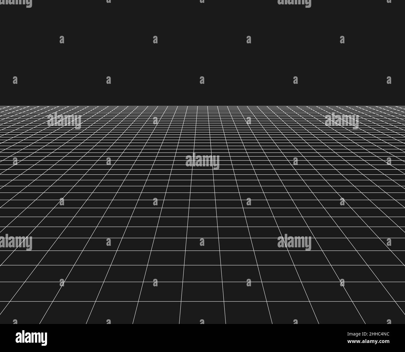 Wireframe perspective grid. White infinity mesh on black background ...