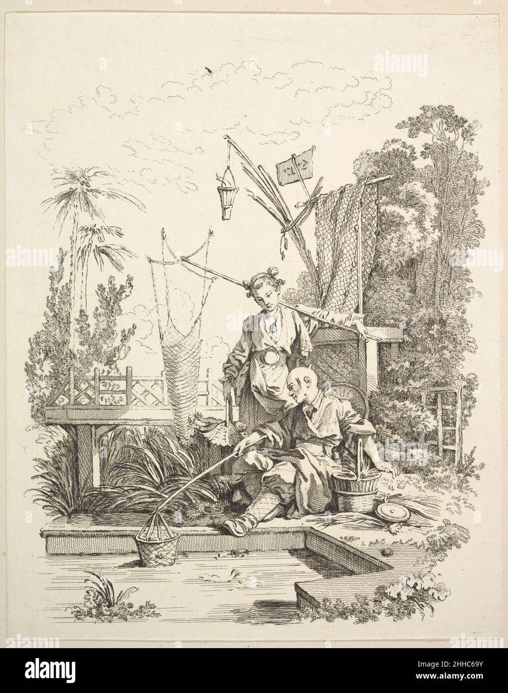 A Chinese Man and Woman Fishing by a Fishpond 18th century Gabriel ...