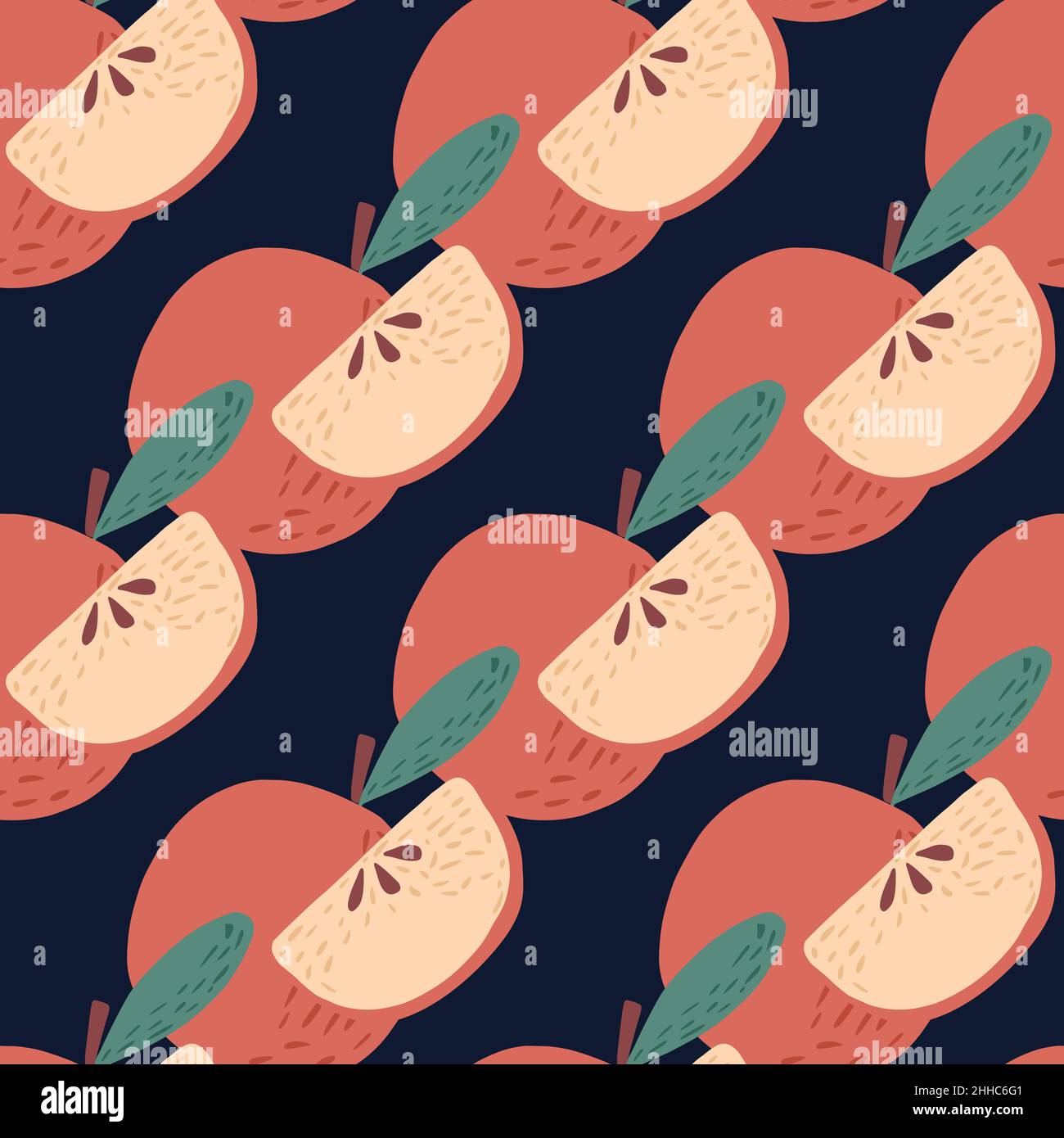 Abstract seamless patten with pink apple and apple slices ornament ...