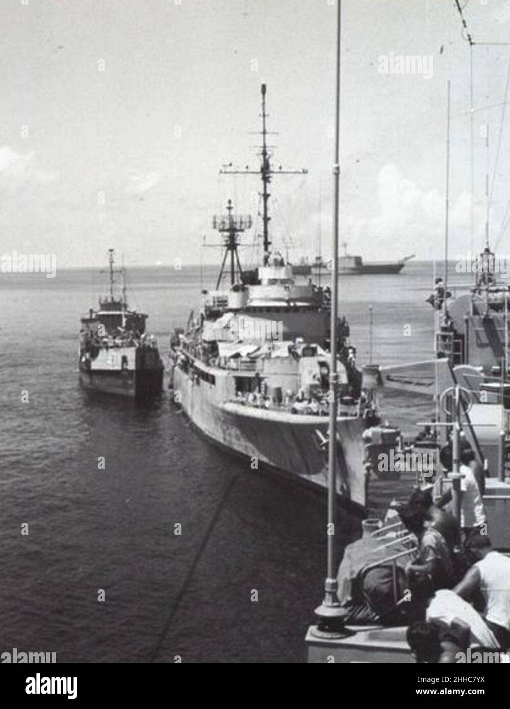 South Vietnamese Barnegat-class seaplane tender pulls alongside of USS ...