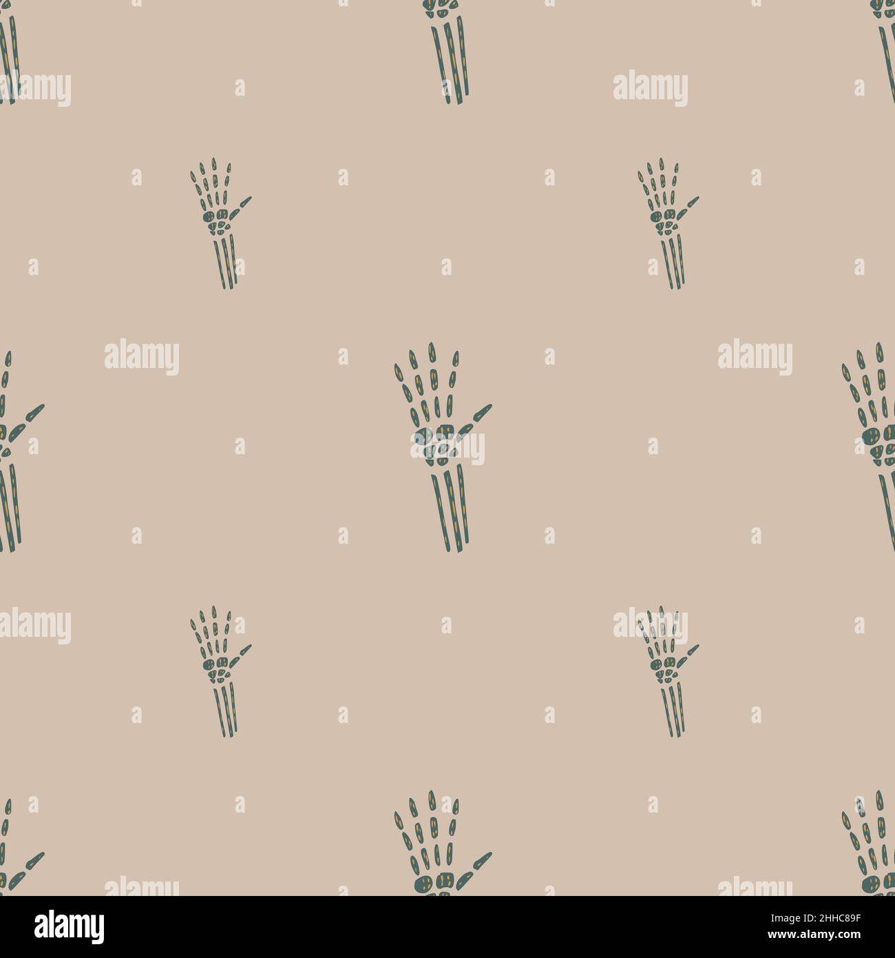 Cartoon seamless pattern with grey bones hand halloween print. Beige ...