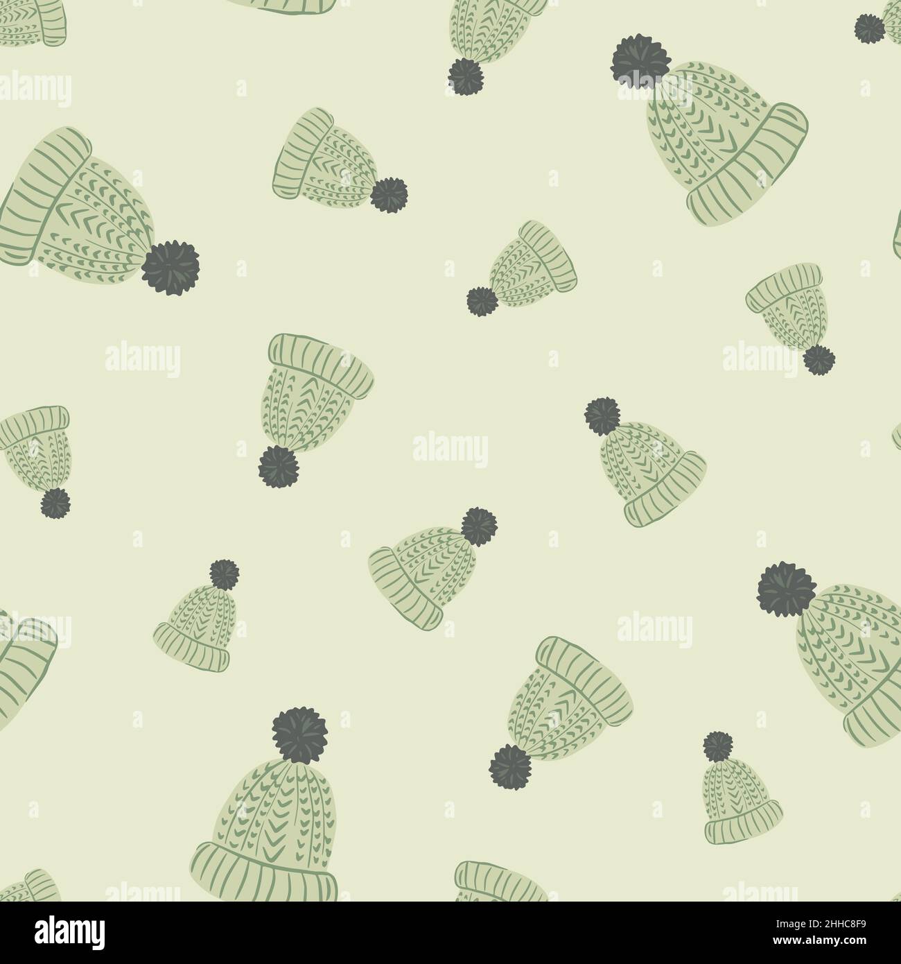 Pale seamless pattern with hand drawn green light hat ornament. Beige ...