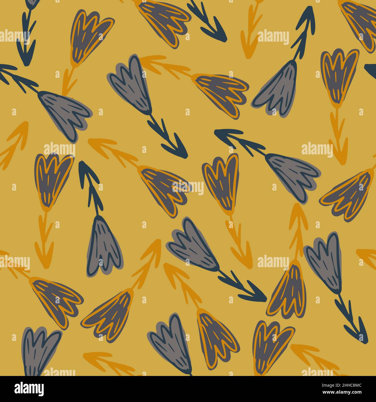 Abstract random outline seamless pattern with hand drawn flowers ...