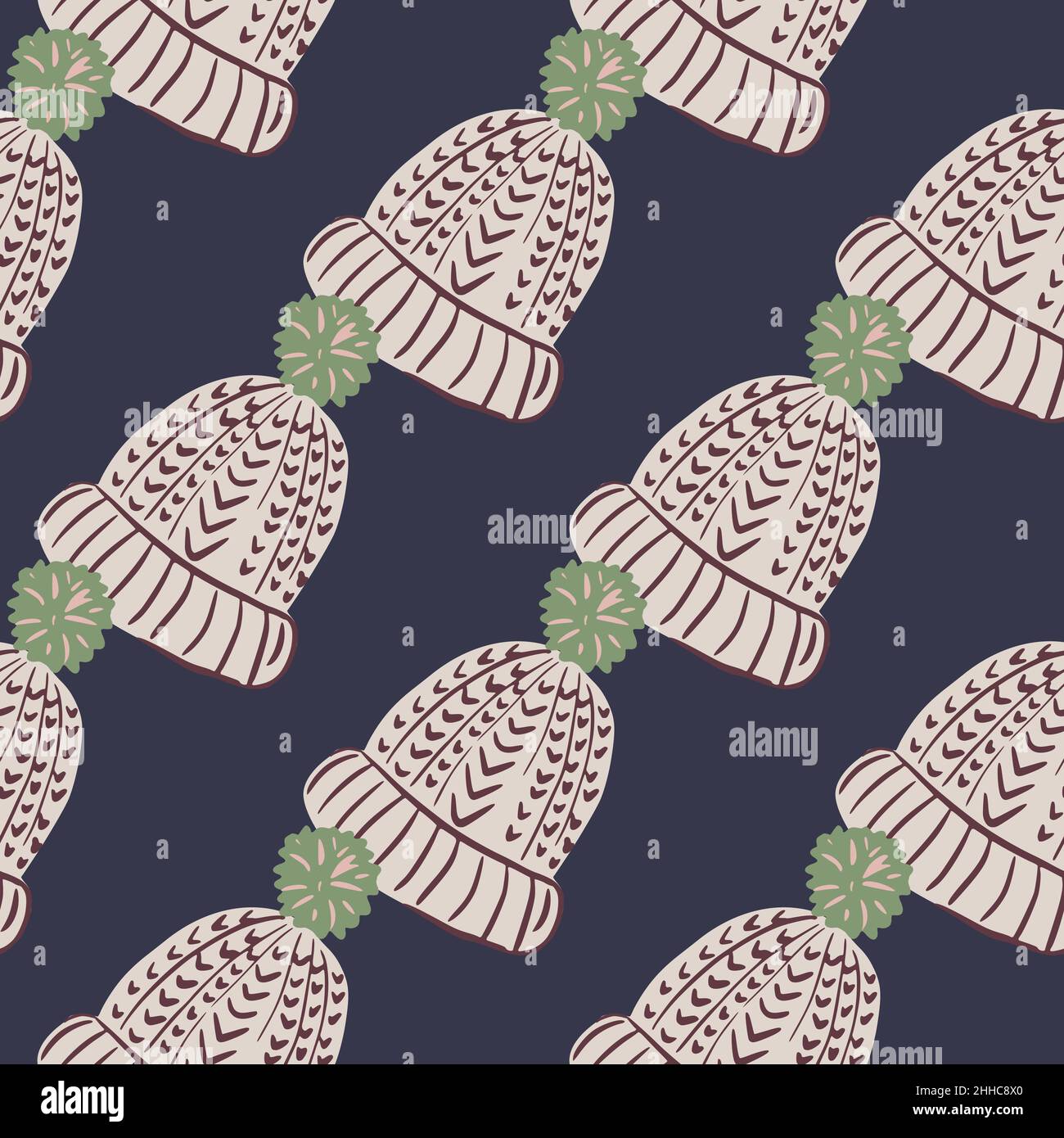 Abstract seamless pattern with cartoon pastel hat ornament. Navy blue ...