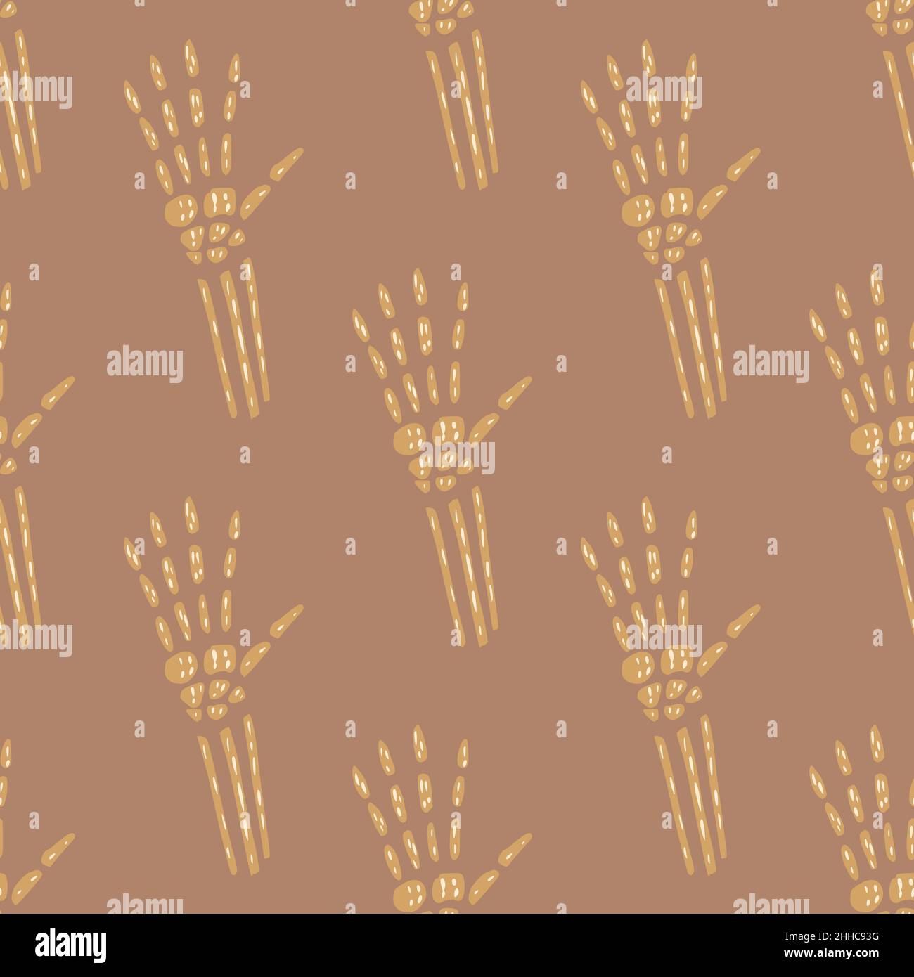 Doodle seamless pattern with ligth beige skeleton hand ornament. Light ...