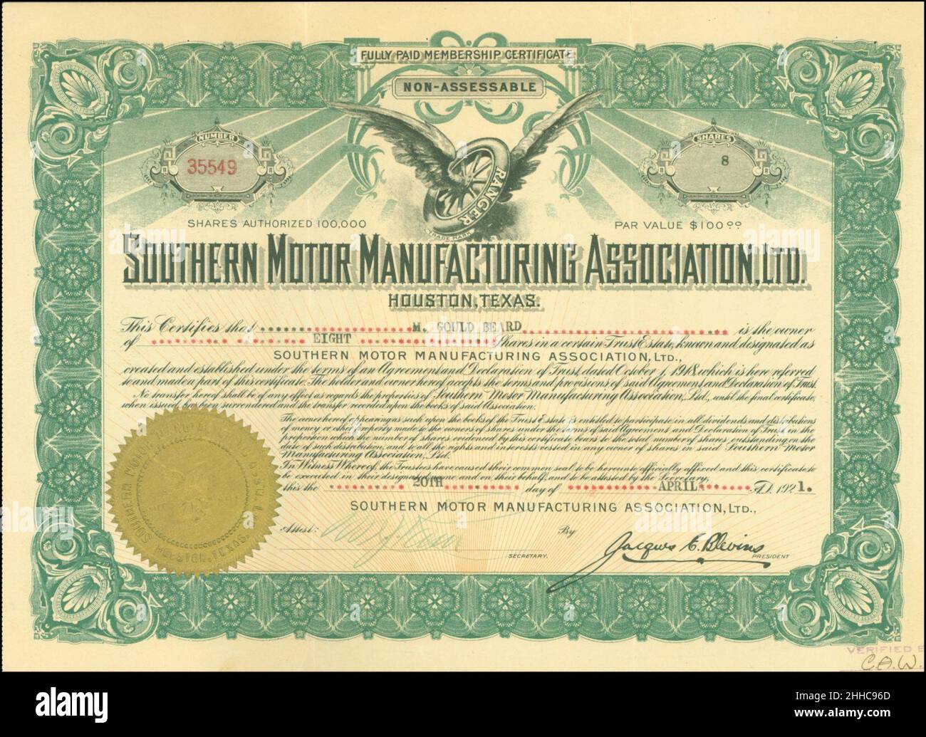 Southern Motor Manufacturing Association 1921 Stock Photo - Alamy