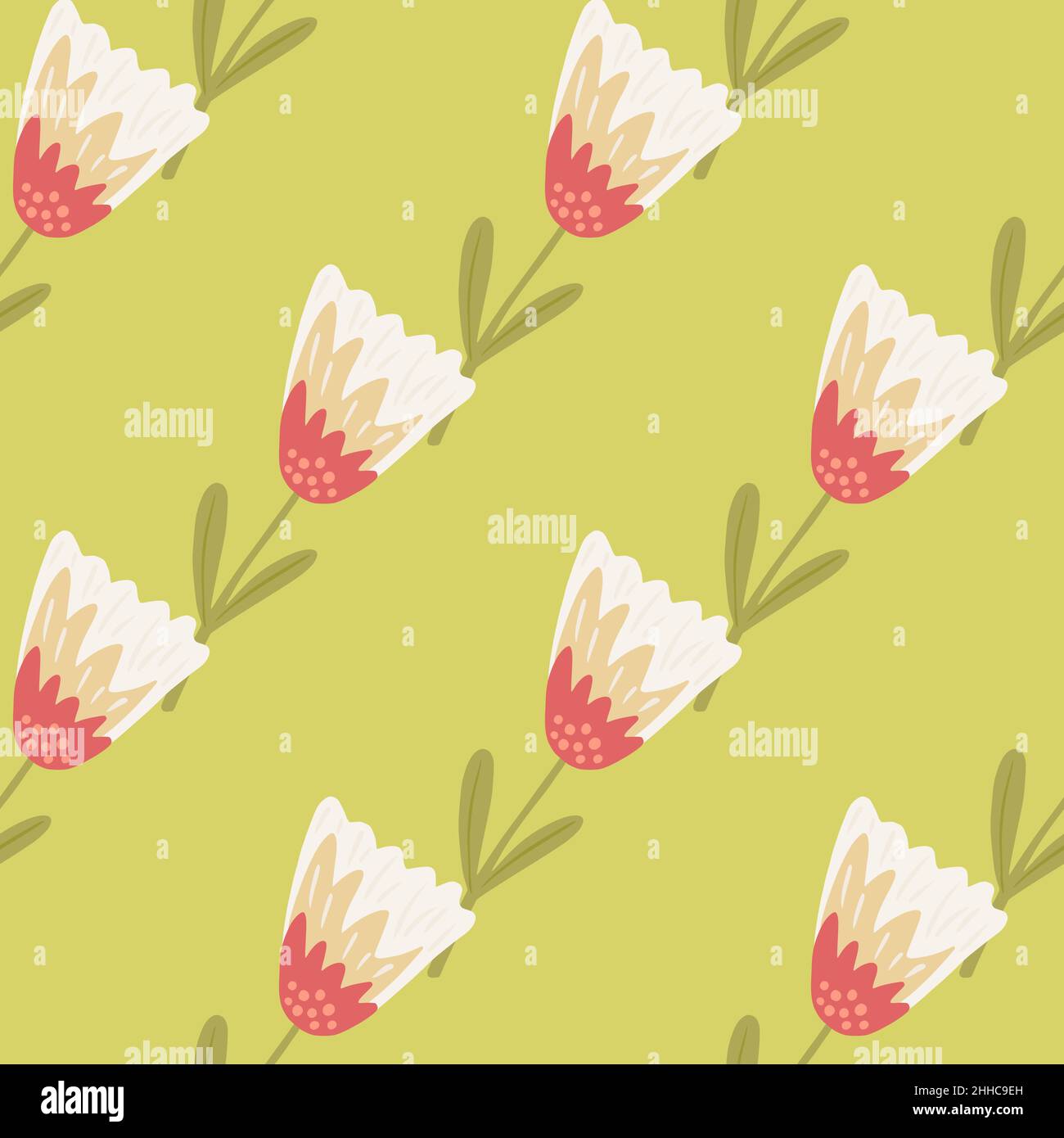 Decorative seamless pattern with white and red colored flower shapes ...