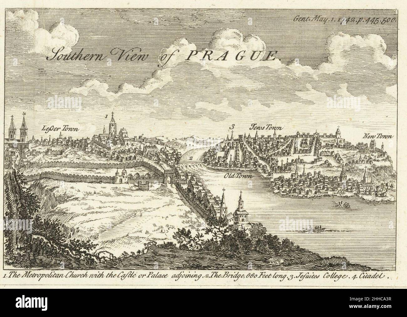 Southern View of Prague - A Plan of the City of Prague, with the French ...