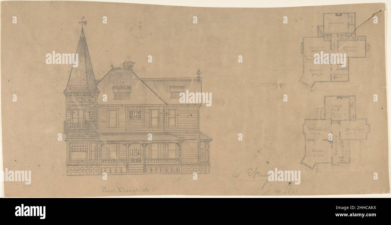 Design for a House, Front Elevation and Plans ca. 1883 W. Strong ...