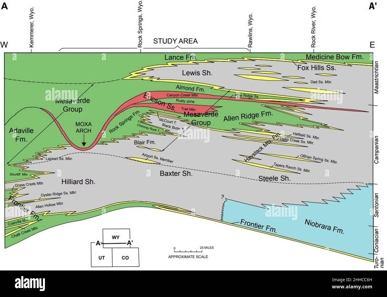 Southwestern Wyoming Upper Cretaceous Unit cross section Stock Photo ...
