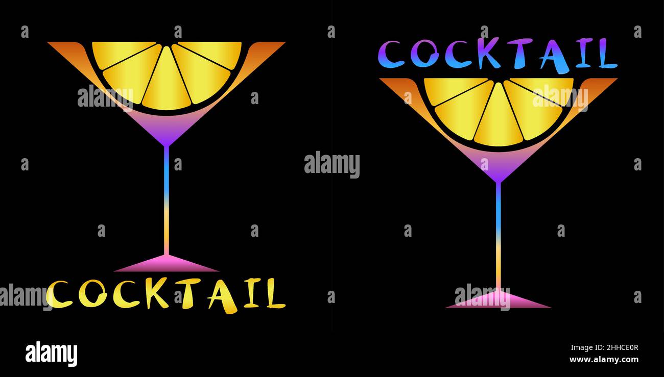 abstract cocktail logo with martini glass on dark background 1 Stock ...