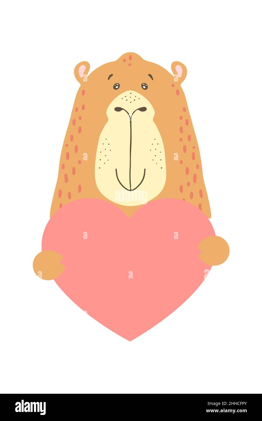 Cute cartoon camel goof animal holds a heart sign with copy space. set ...